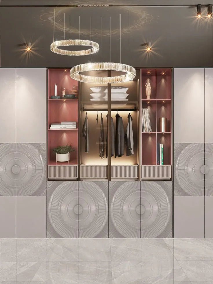 Glam Swing Wardrobe - Embossed Circular Detailing & Open Niche – Davinciya
