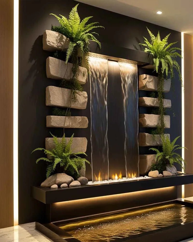Modern Indoor Waterfall Feature with vertical plantation – Davinciya