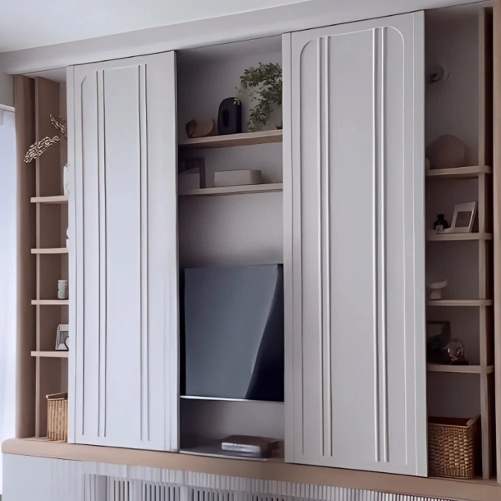 Luxury Wall-Mounted TV Unit with Sliding Shutters & Vertical Storage ...