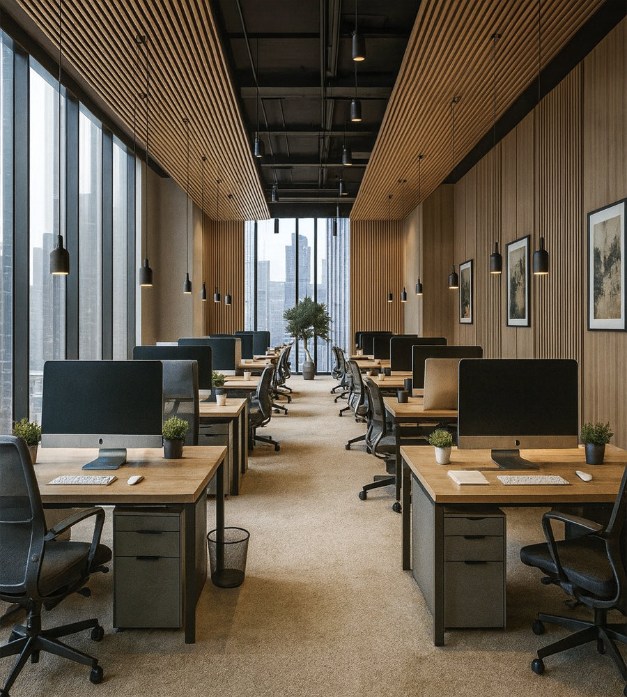 Linear Timber Workspace with Urban Warmth – Davinciya