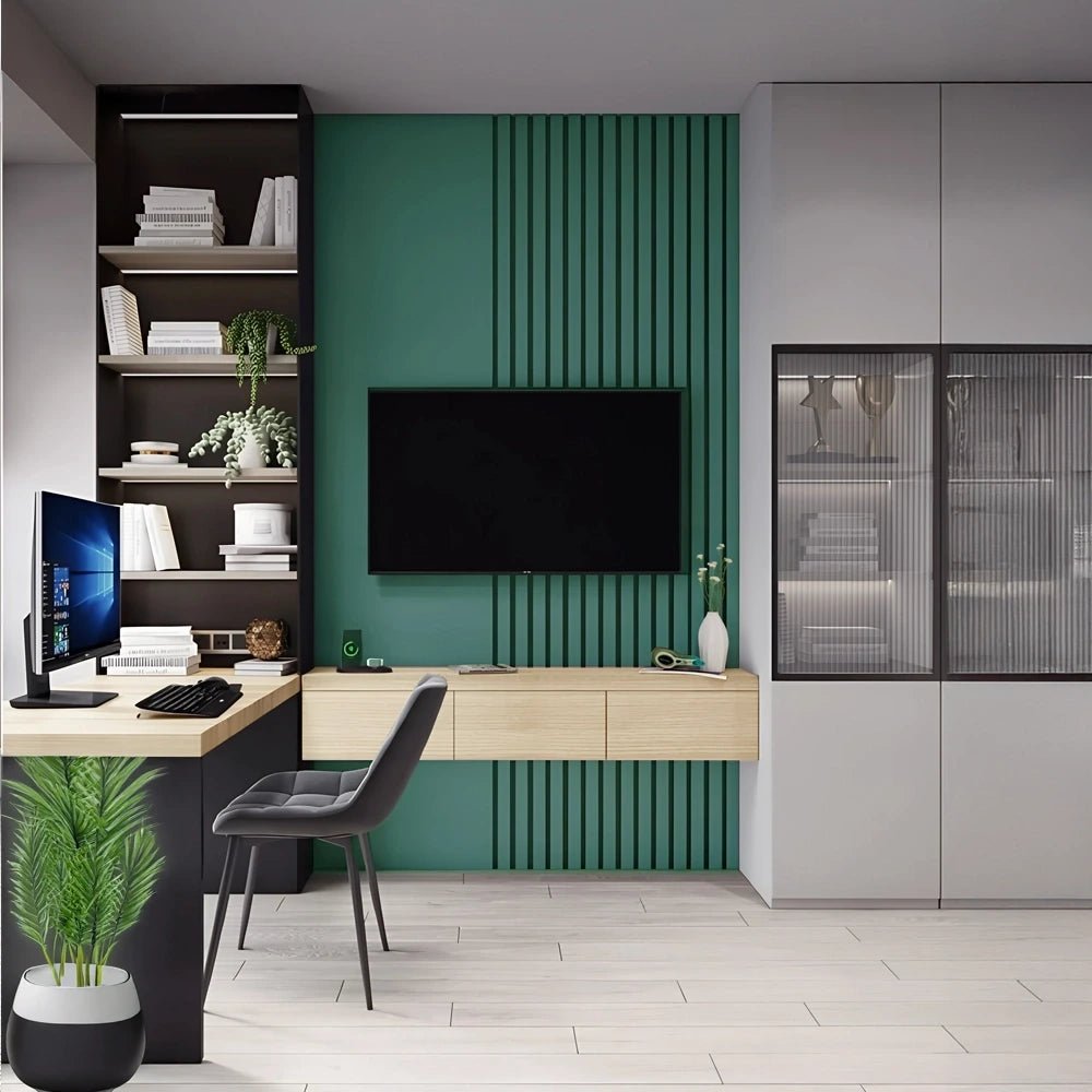 Modern Teal Accent Study Room with Sleek Wooden Desk – Davinciya