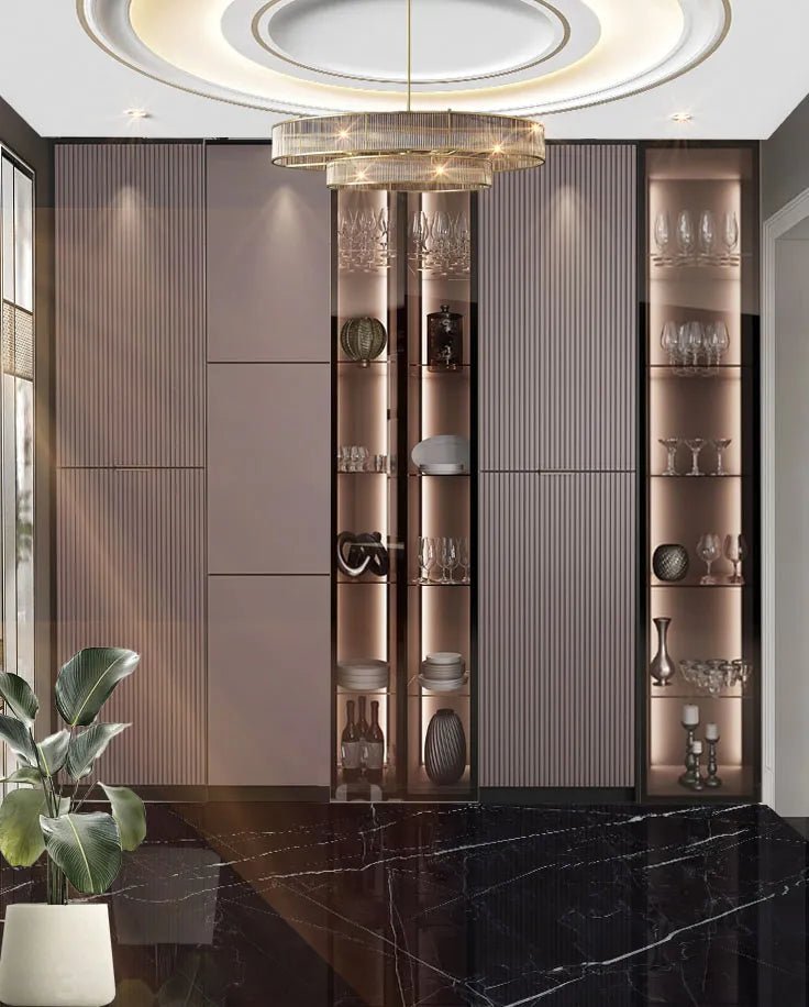 Modern Luxe Combination Wardrobe with Open Glass Display - Davinciya