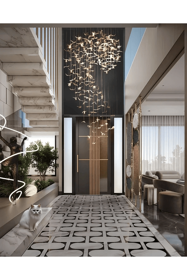 Natural Foyer Design with Stone Wall Planters and Wooden Bench – Davinciya