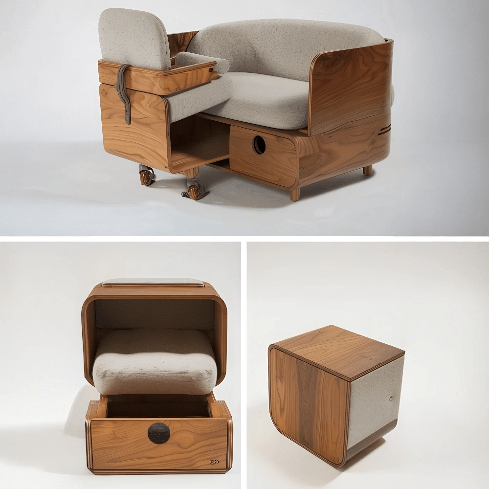 Modular Wooden Armchair with Concealed Storage & Mobility – Davinciya