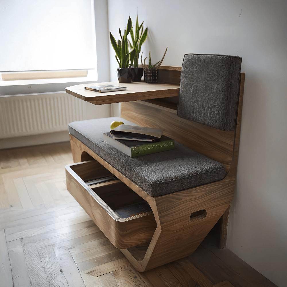 Compact Wooden Workbench with Integrated Seat & Storage – Davinciya